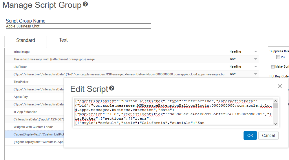 JSON script labels in Agent Desktop